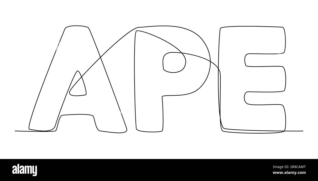 Une Ligne Continue De Mot Ape Concept De Vecteur Dillustration à Trait Fin Dessin De Contour