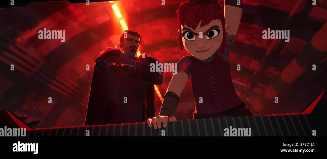 NIMONA, de gauche à droite: Ballister Boldheart (voix: Riz Ahmed ...