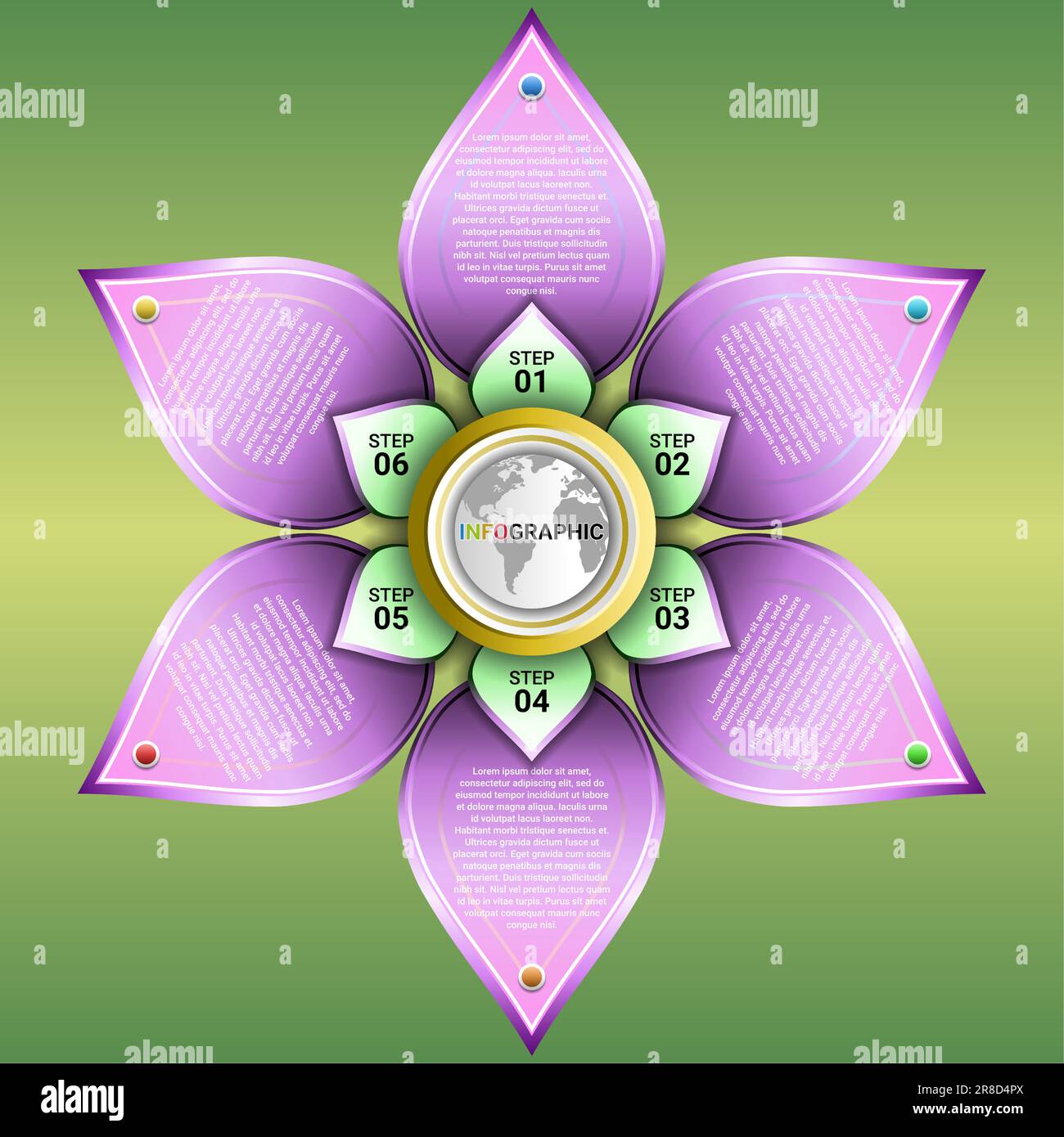 modèle d'infographie sur les fleurs avec diagramme 6 étapes. modèle de conception pour les ...