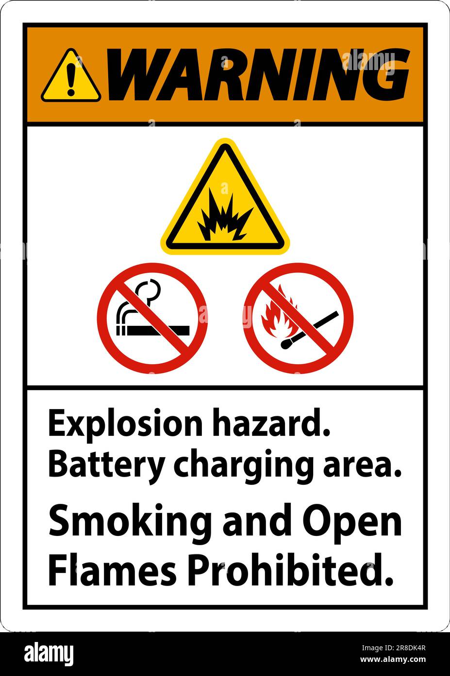 Panneau d'avertissement risque d'explosion, zone de chargement de la batterie, interdiction de ...