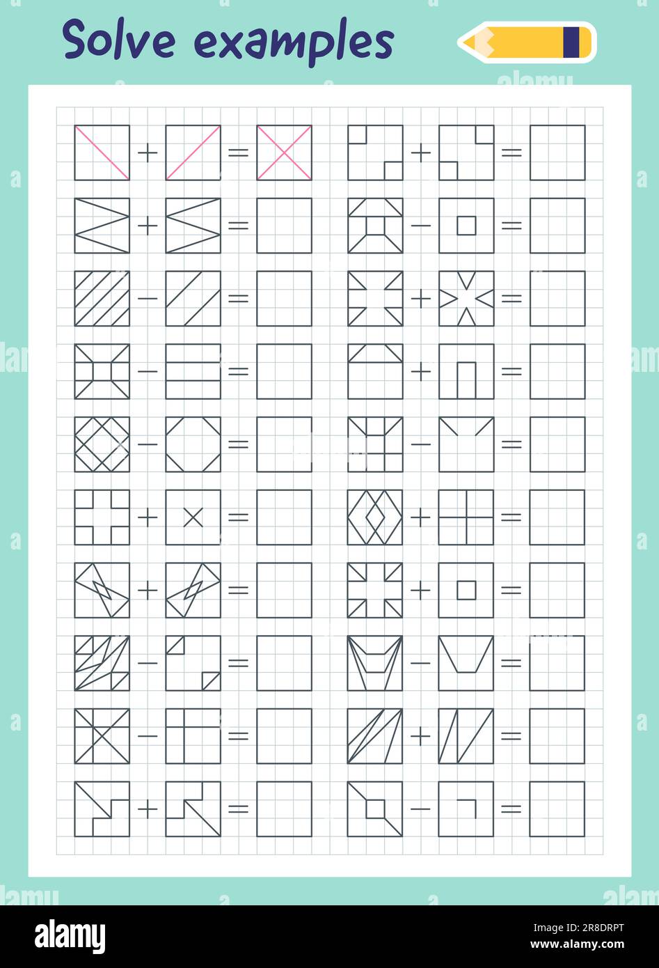 Exercices logiques pour les enfants. Résoudre des exemples. Mathématiques Image Vectorielle ...