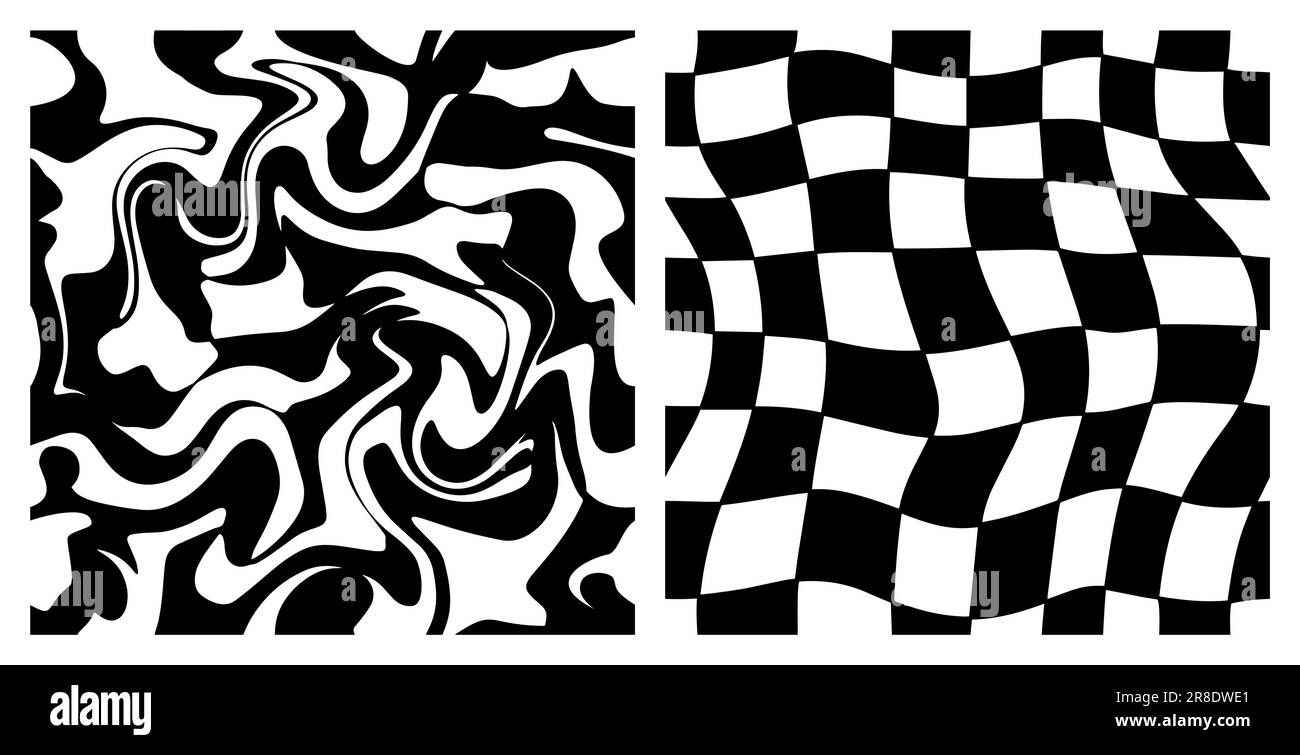Lot de 1970 motifs sans couture Trippy Grid et Wavy Swirl en noir et ...
