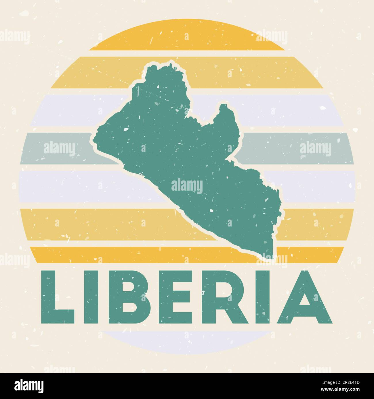 Logo Liberia. Signe avec la carte du pays et des rayures colorées ...