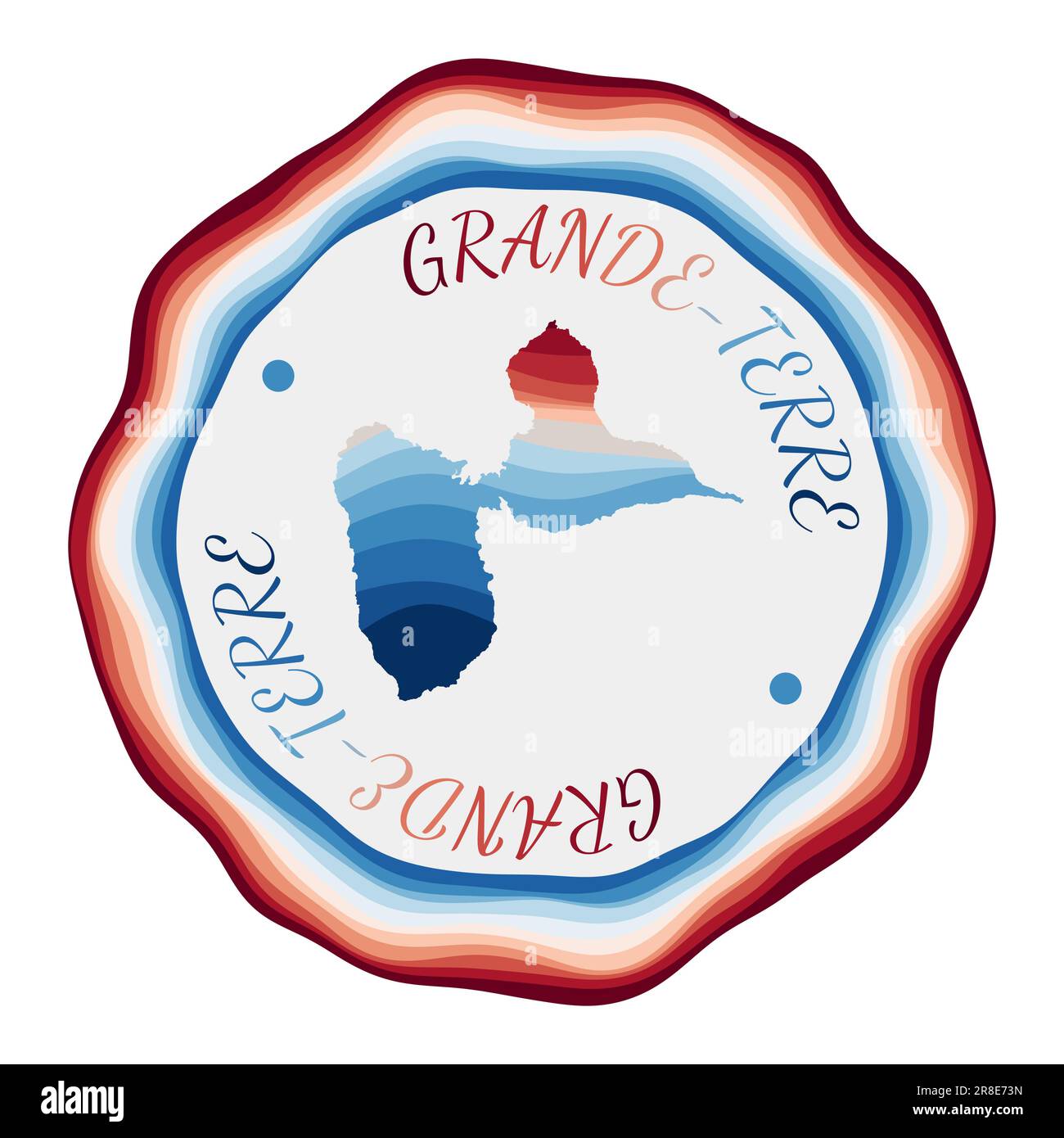 Badge Grande-Terre. Carte de l'île avec de belles vagues géométriques ...