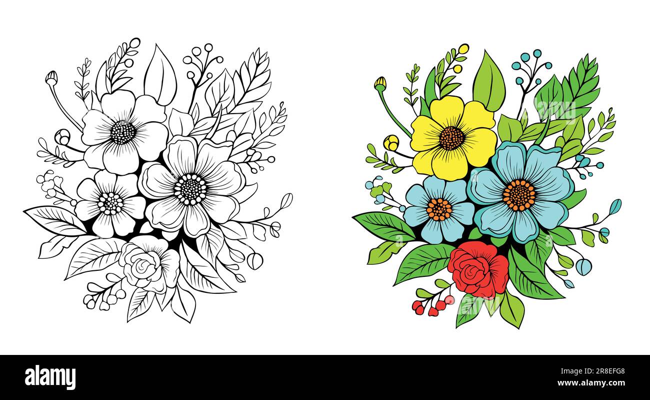 Esquisse de contour bouquet de fleurs pansy, esquisse de fleur violette ...