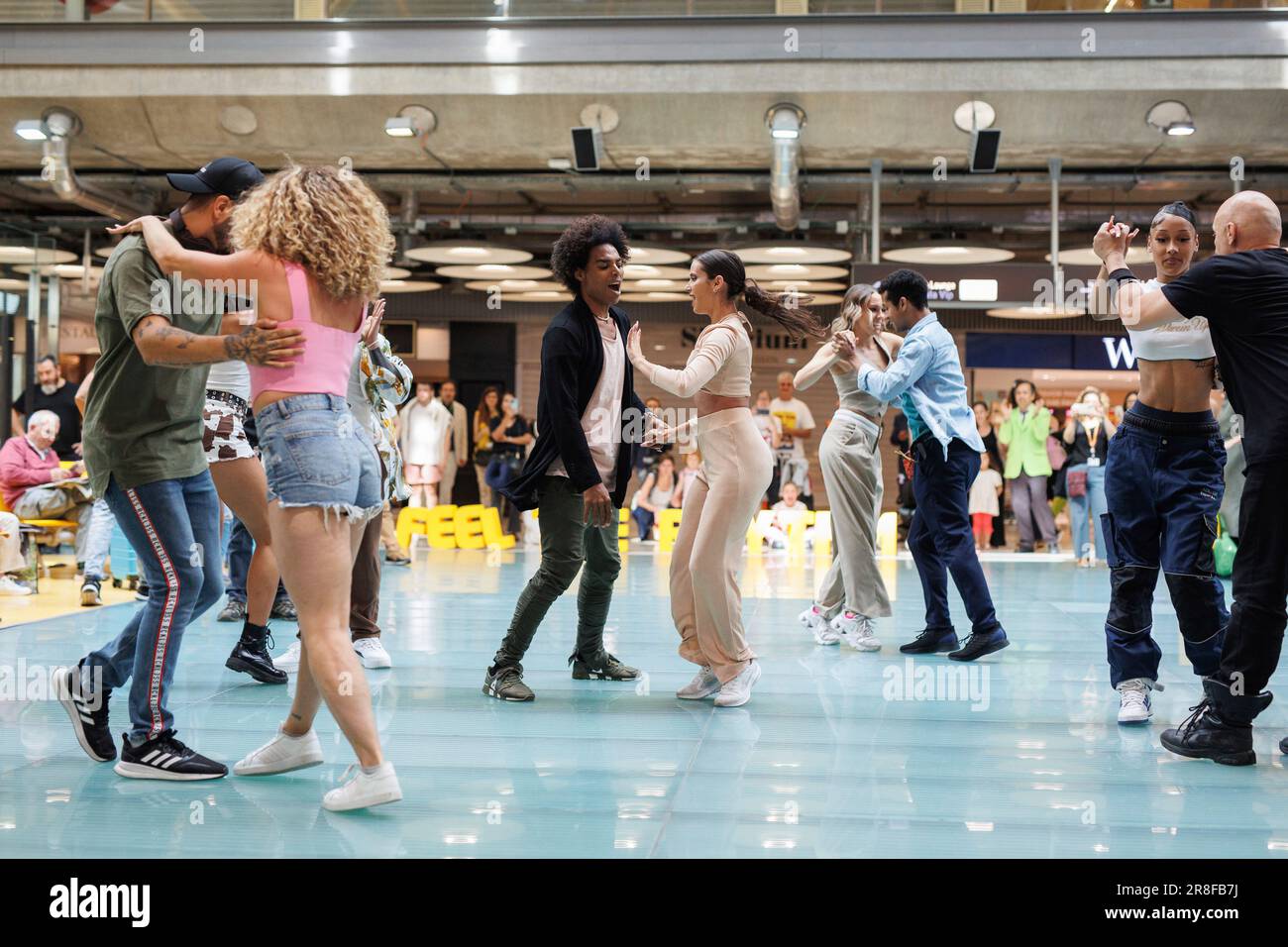 One of the performances at Terminal T4 of Adolfo Suárez Madrid-Barajas Airport, on June 21, 2023 ...