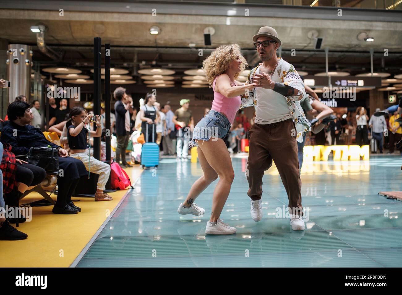 One of the performances at Terminal T4 of Adolfo Suárez Madrid-Barajas Airport, on June 21, 2023 ...