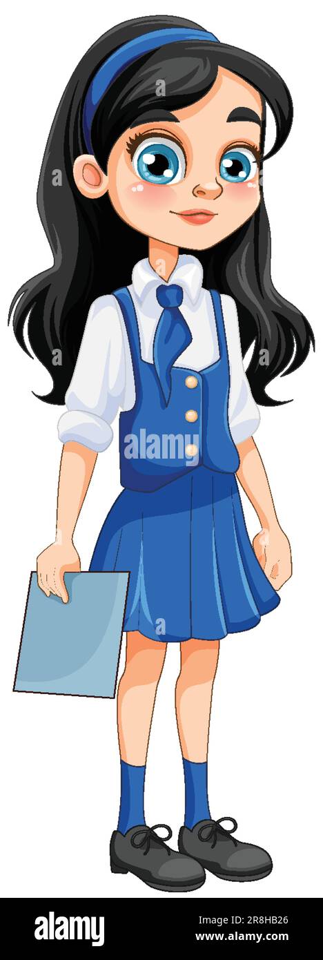 Adorable jeune fille élève personnage de dessin animé dans l ...