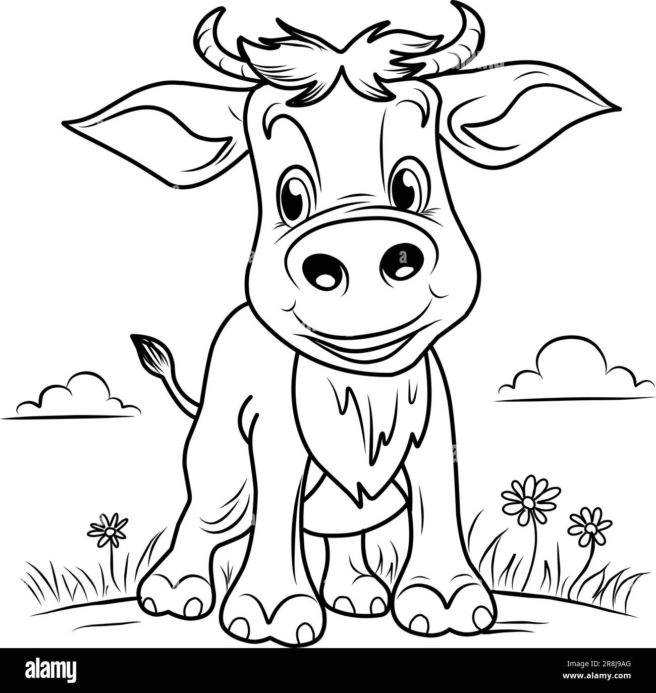 PAGE DE COLORIAGE d'une vache. Veau mignon personnage drôle linéaire ...