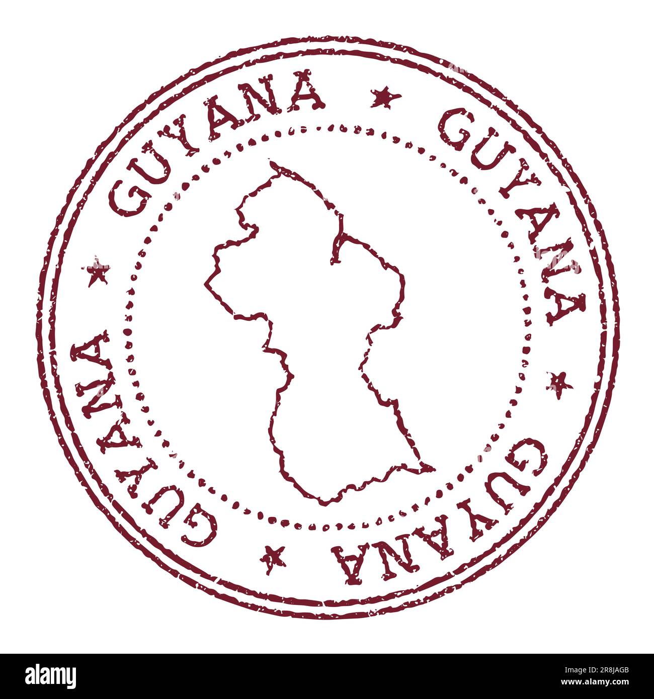 Timbre rond en caoutchouc du Guyana avec carte des pays. Timbre ...