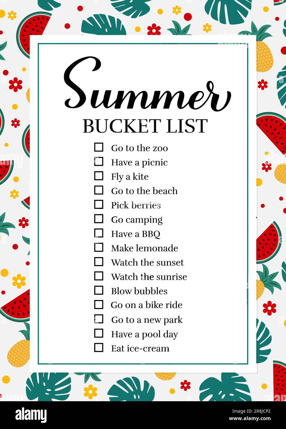 Liste de rubrique d'été. Liste de contrôle des choses à faire drôle ...