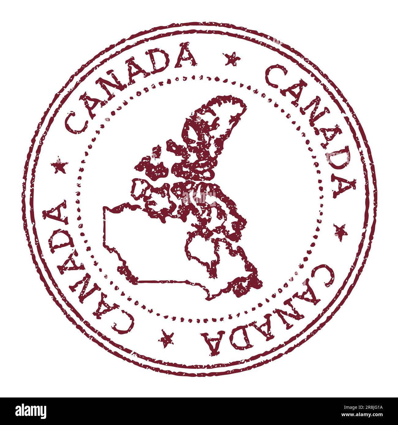 Timbre rond en caoutchouc du Canada avec carte du pays. Timbre ...