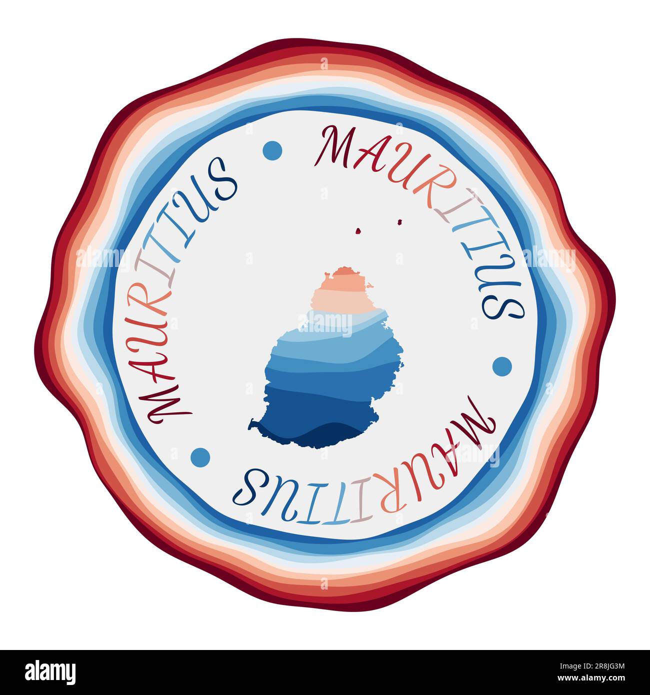 Badge Maurice. Carte de l'île avec de belles vagues géométriques et un ...