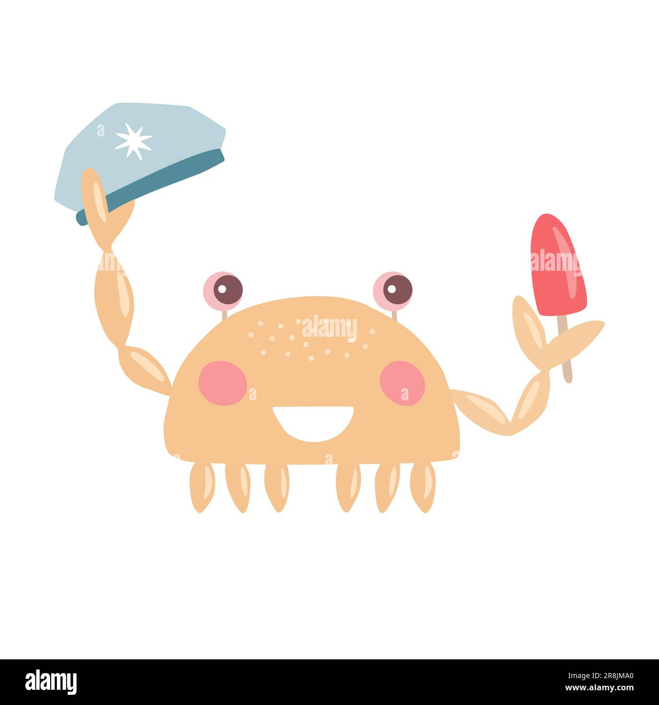 Mignon personnage de crabe de style dessin animé souriant, chapeau de ...