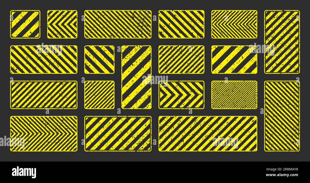 Divers signaux d'avertissement de grunge jaune avec des lignes ...