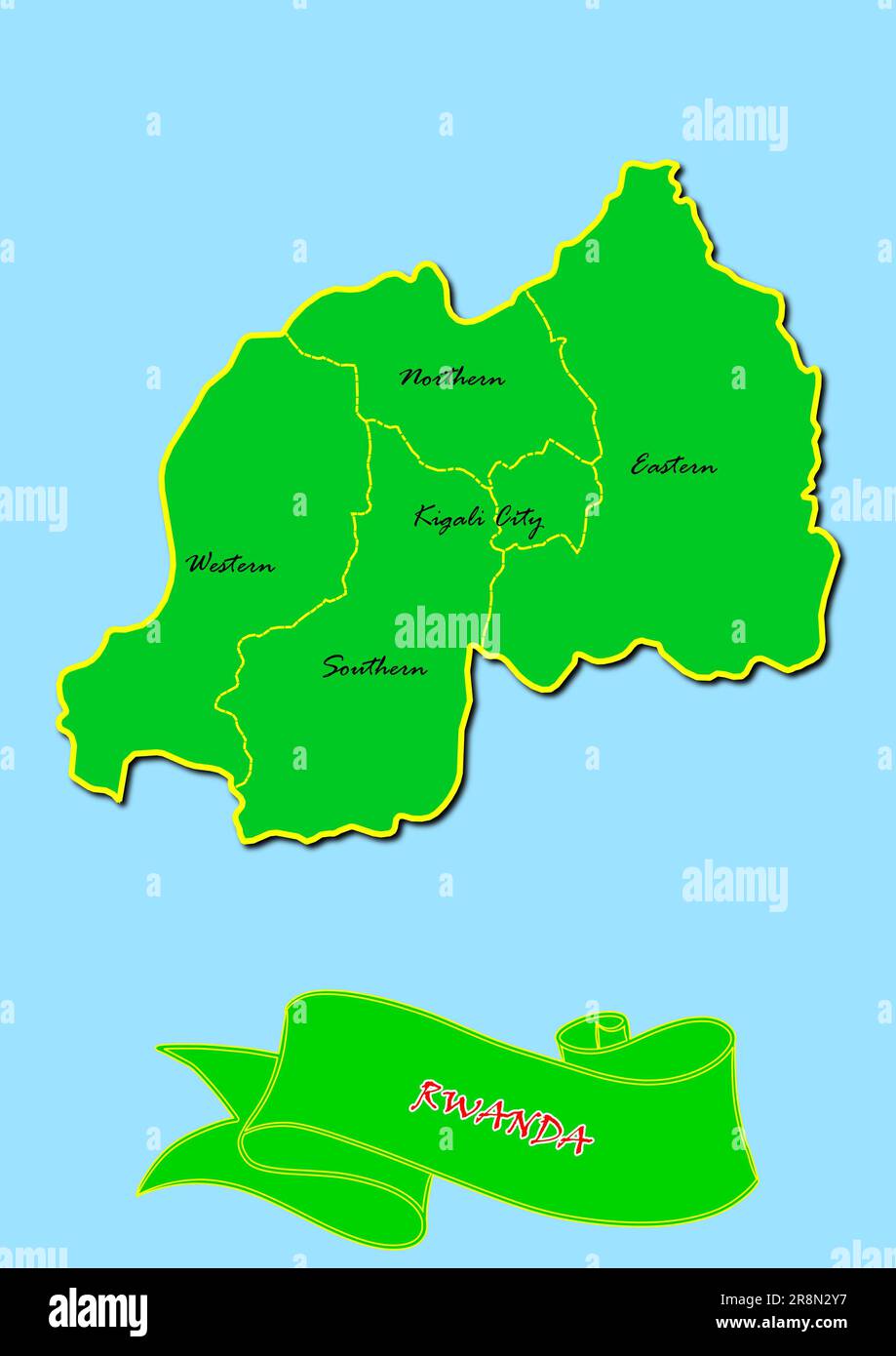 Carte du Rwanda avec sous-régions en vert nom de pays en rouge Photo ...