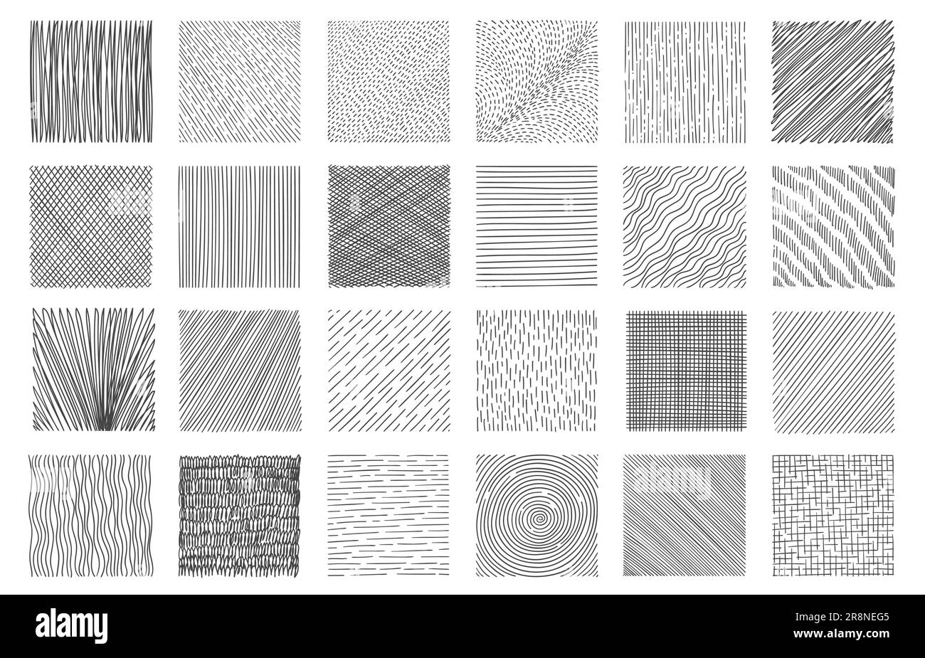 Carrés de hachurage. Cadre géométrique Doodle avec rayures en hachures, technique de dessin ...