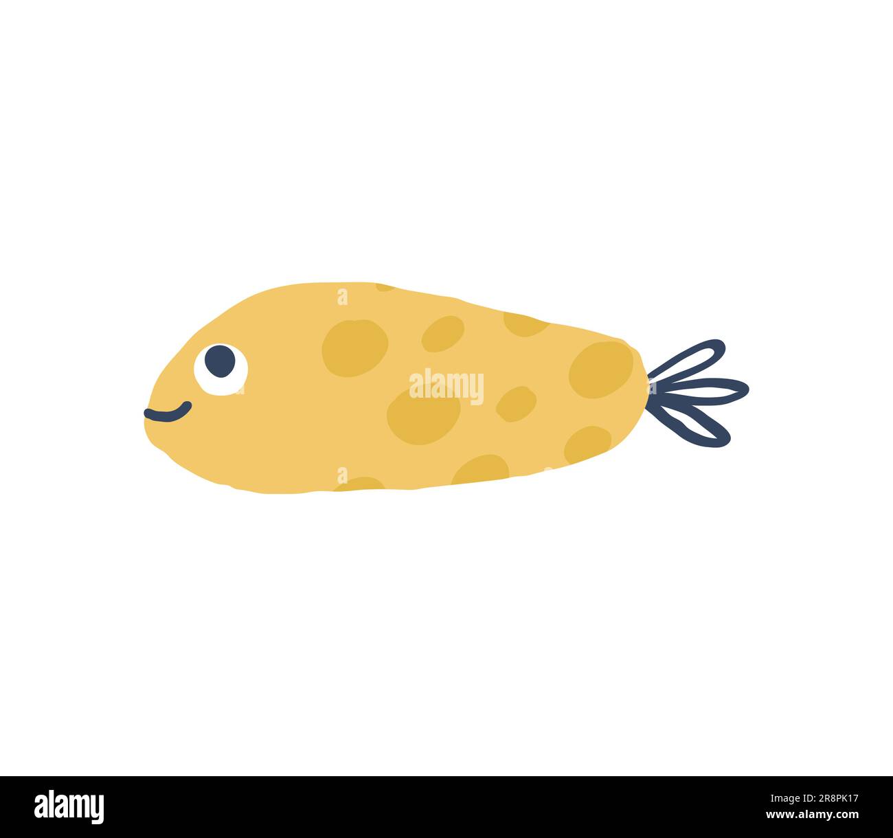 Joli poisson tiré à la main. animal simple jaune avec de grands yeux et ...