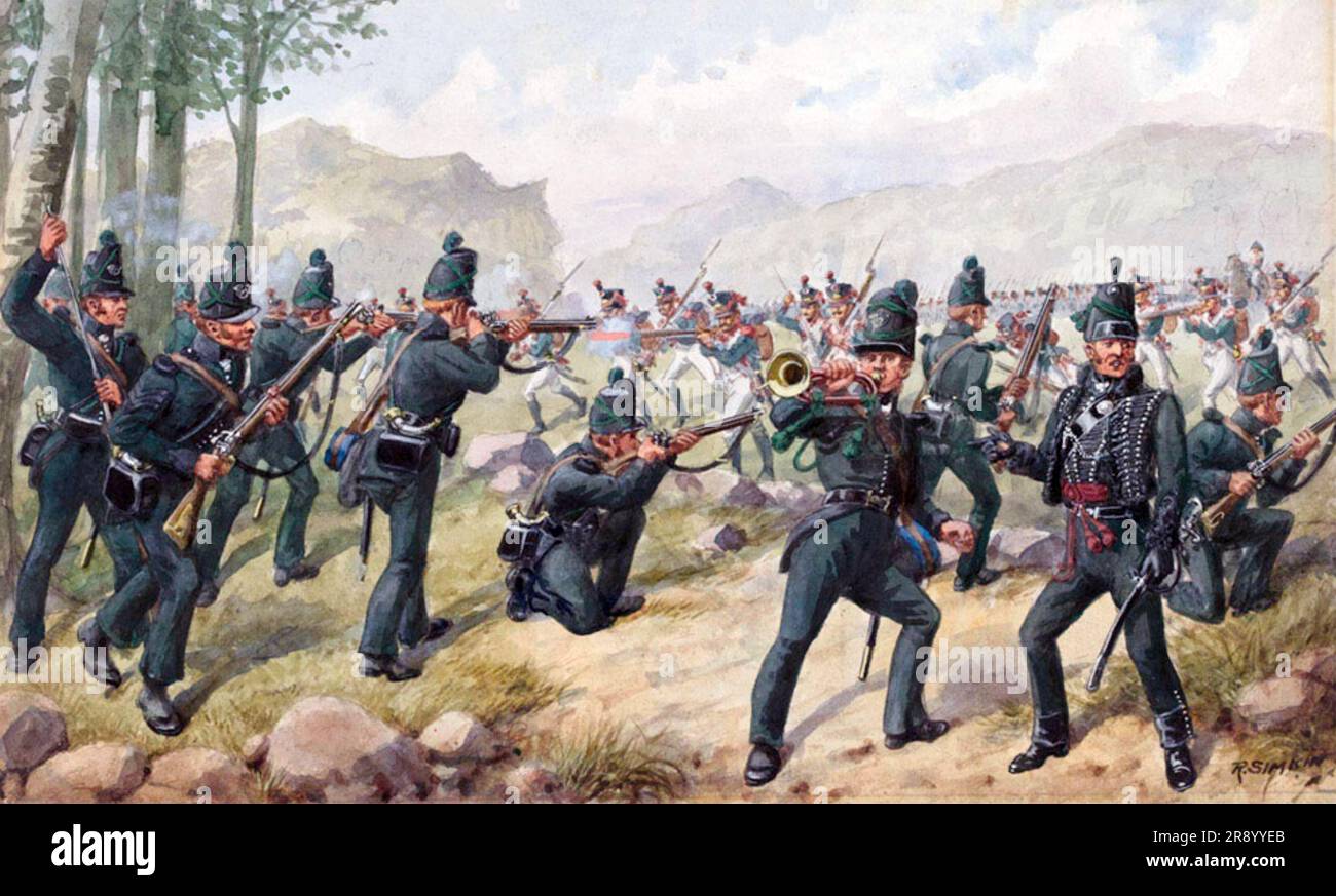 BATAILLE DES PYRÉNÉES JUILLET 1813. British 95th Rifles repel une ...