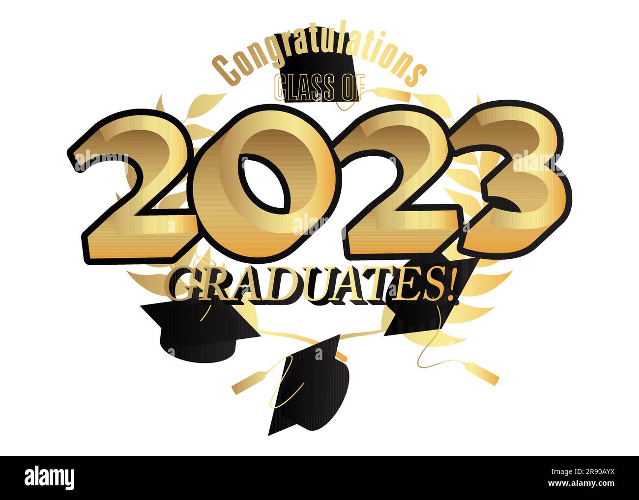 Motif vectoriel noir et or avec graduation. Classe de 2023, modèle doré ...