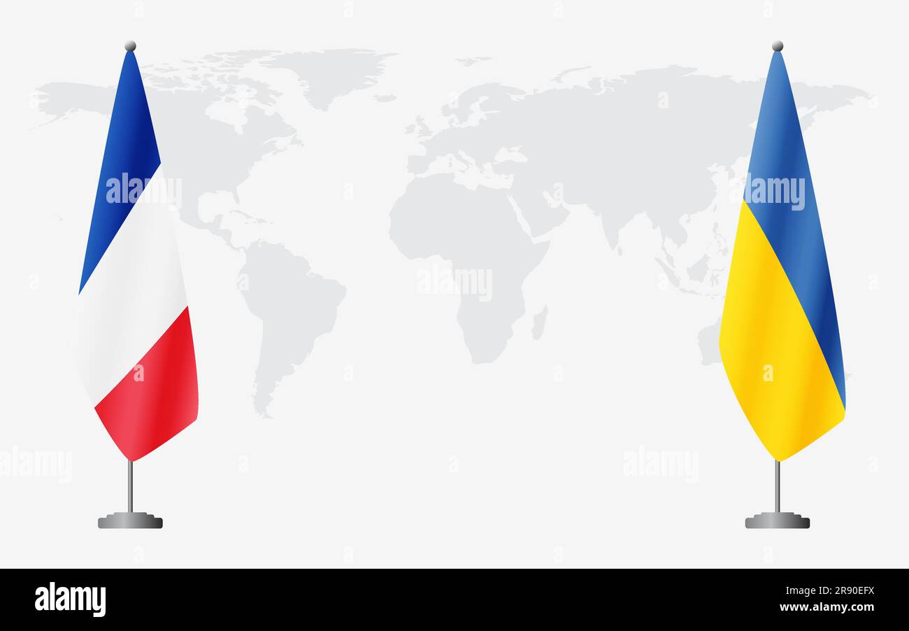 Drapeaux de la France et de l'Ukraine pour une réunion officielle sur ...