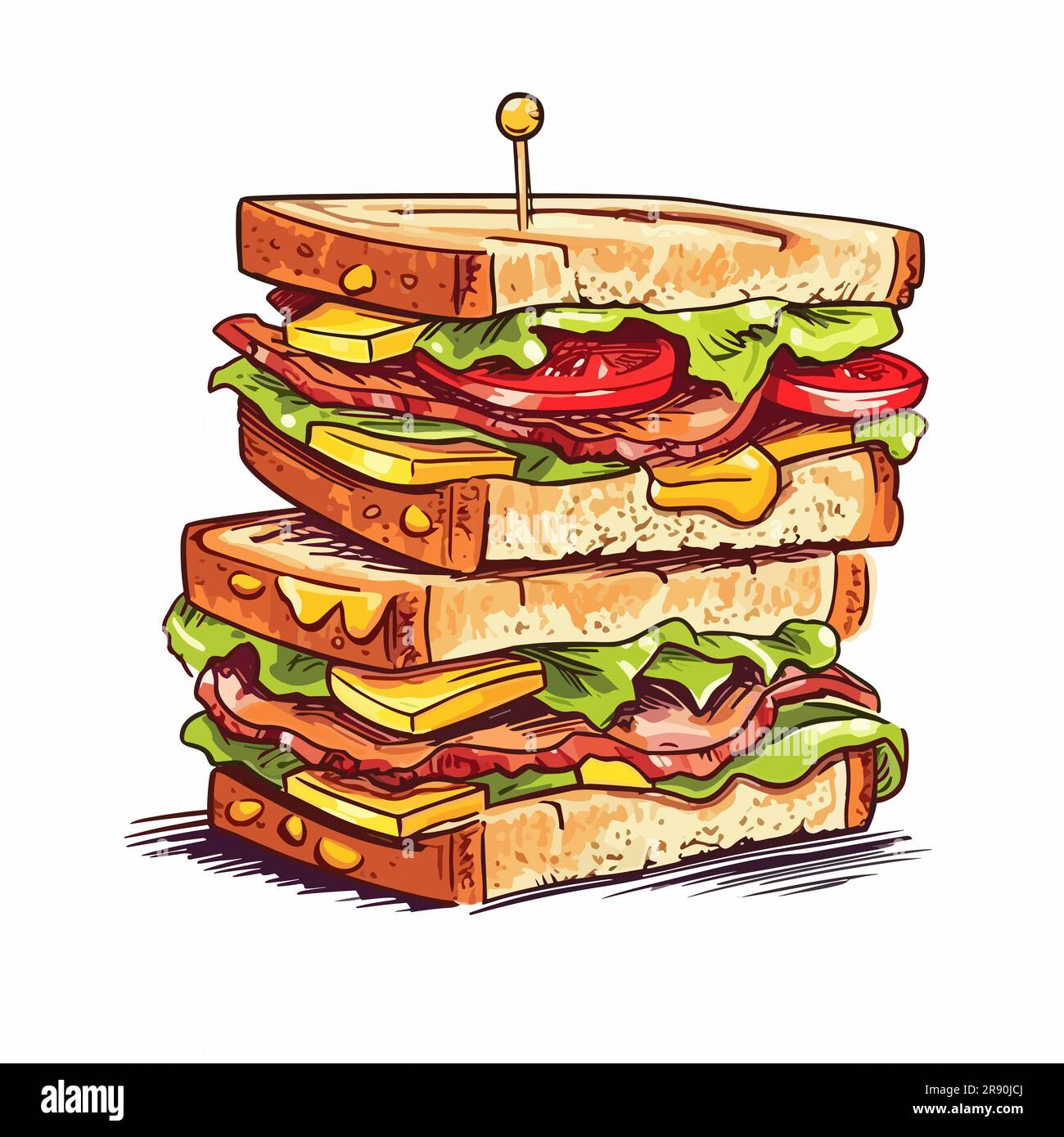 Club sandwich. Illustration du sandwich dessinée à la main ...