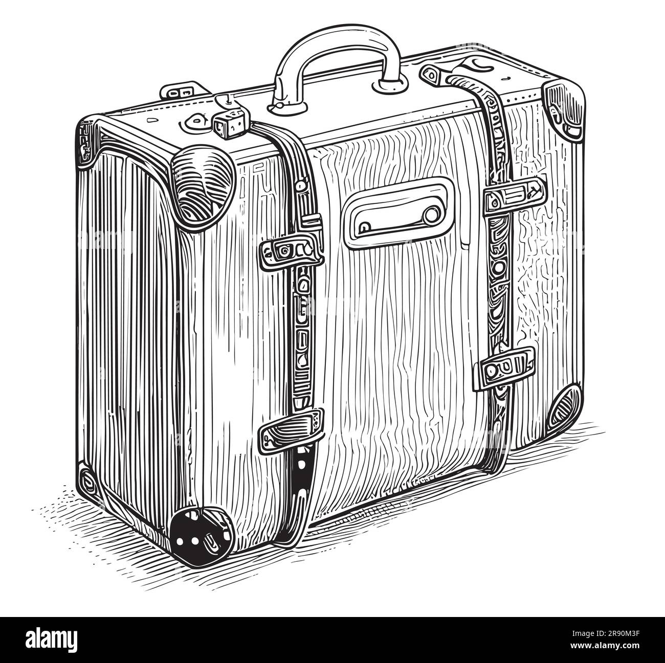 Dessin rétro de valise de voyageur dessiné à la main dans une ...