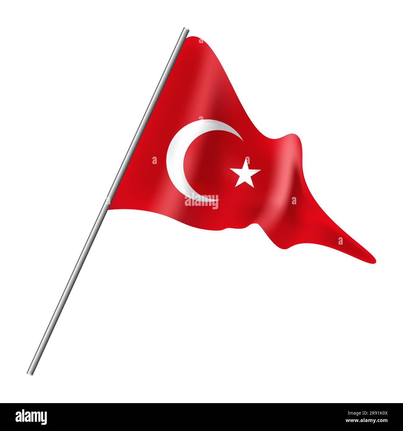 Drapeau turc sur un poteau. Drapeau turc réaliste sur fond blanc ...