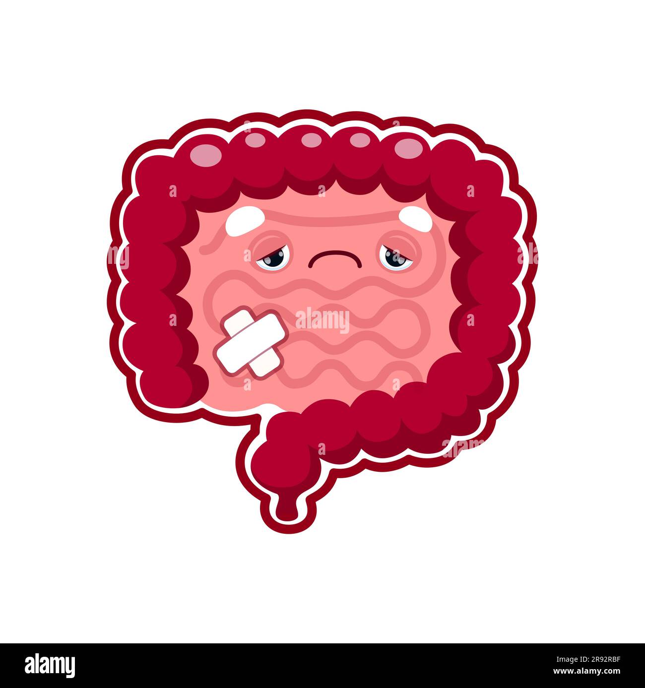 Personnage d'organe d'intestins malades de dessin animé avec patch ...