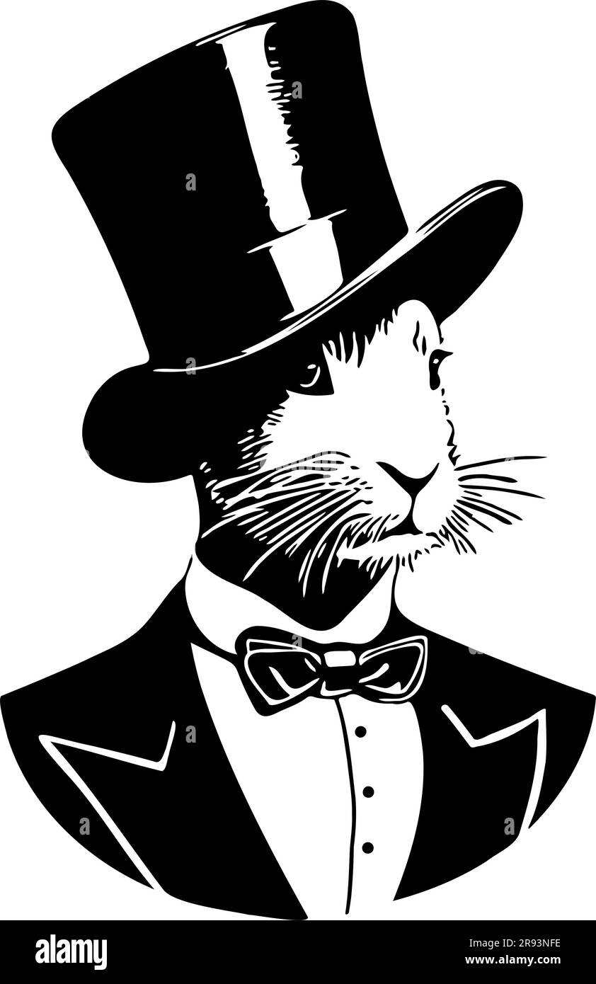 Lapin avec chapeau haut de gamme et tailleur. Vector en noir symbolise ...