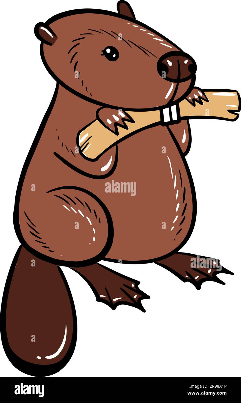 Adorable castor de dessin animé, petit personnage de mascotte de kawaii ...
