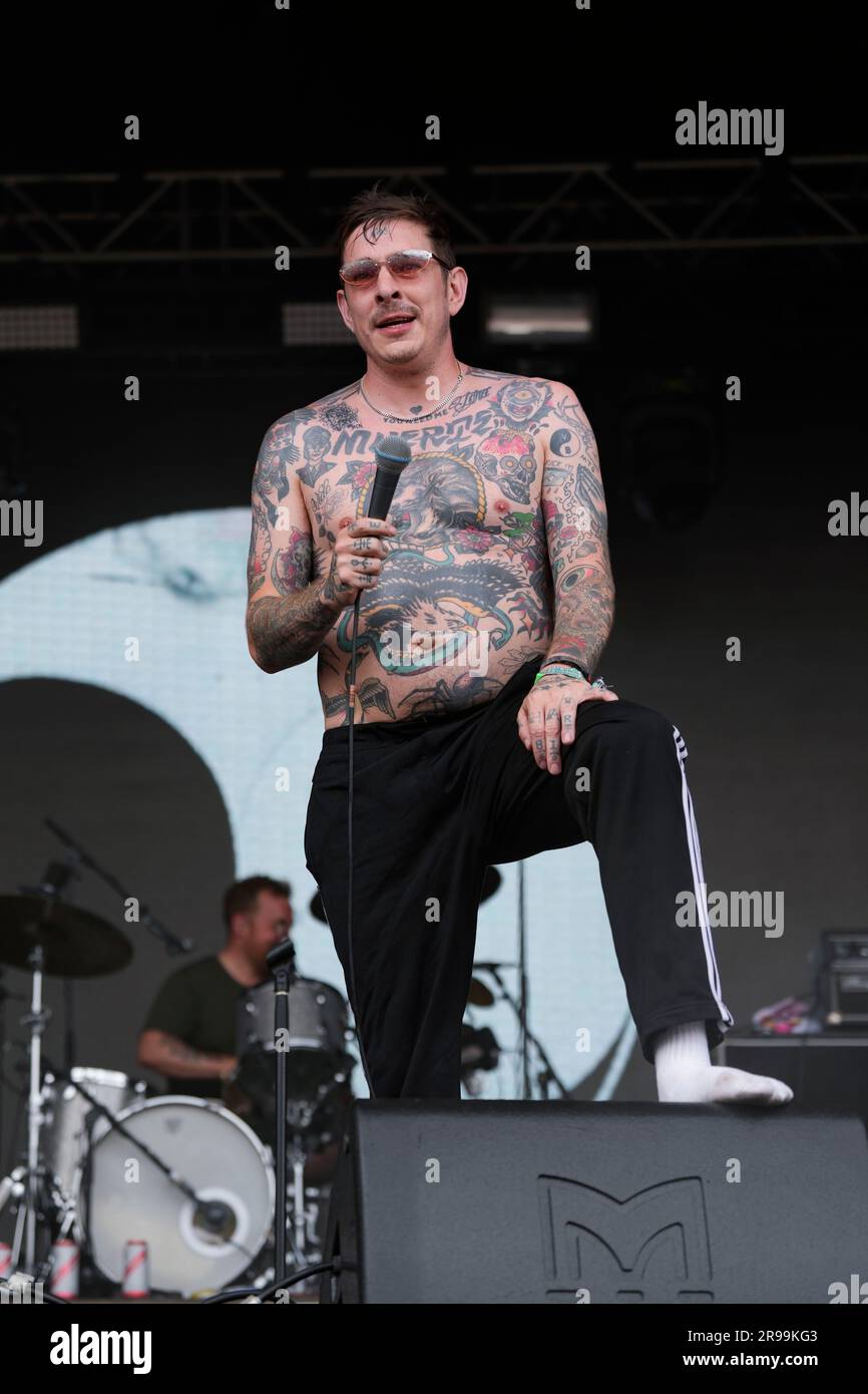 Sebastian Murphy of the Viagra Boys performs during the Glastonbury ...