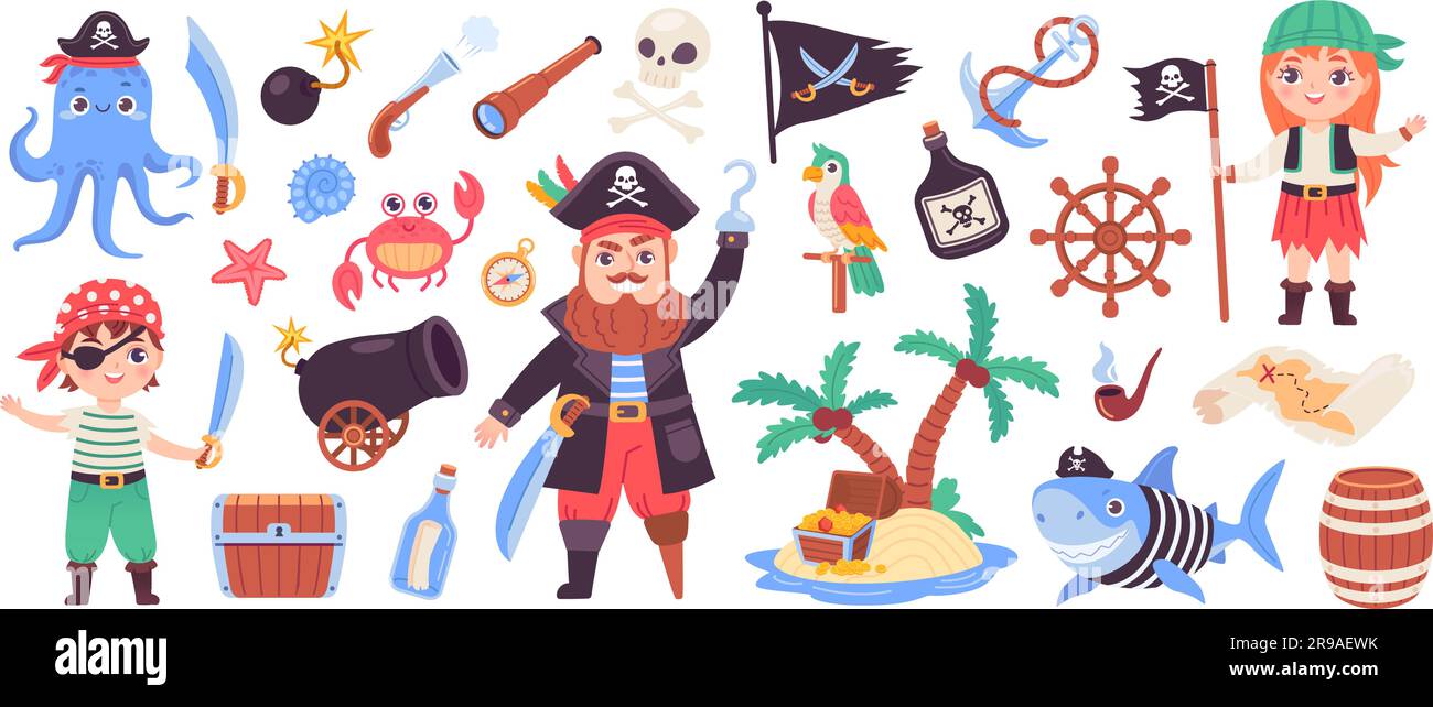Ensemble de pirate pour enfants. Dessin animé mignon enfant pirates ...