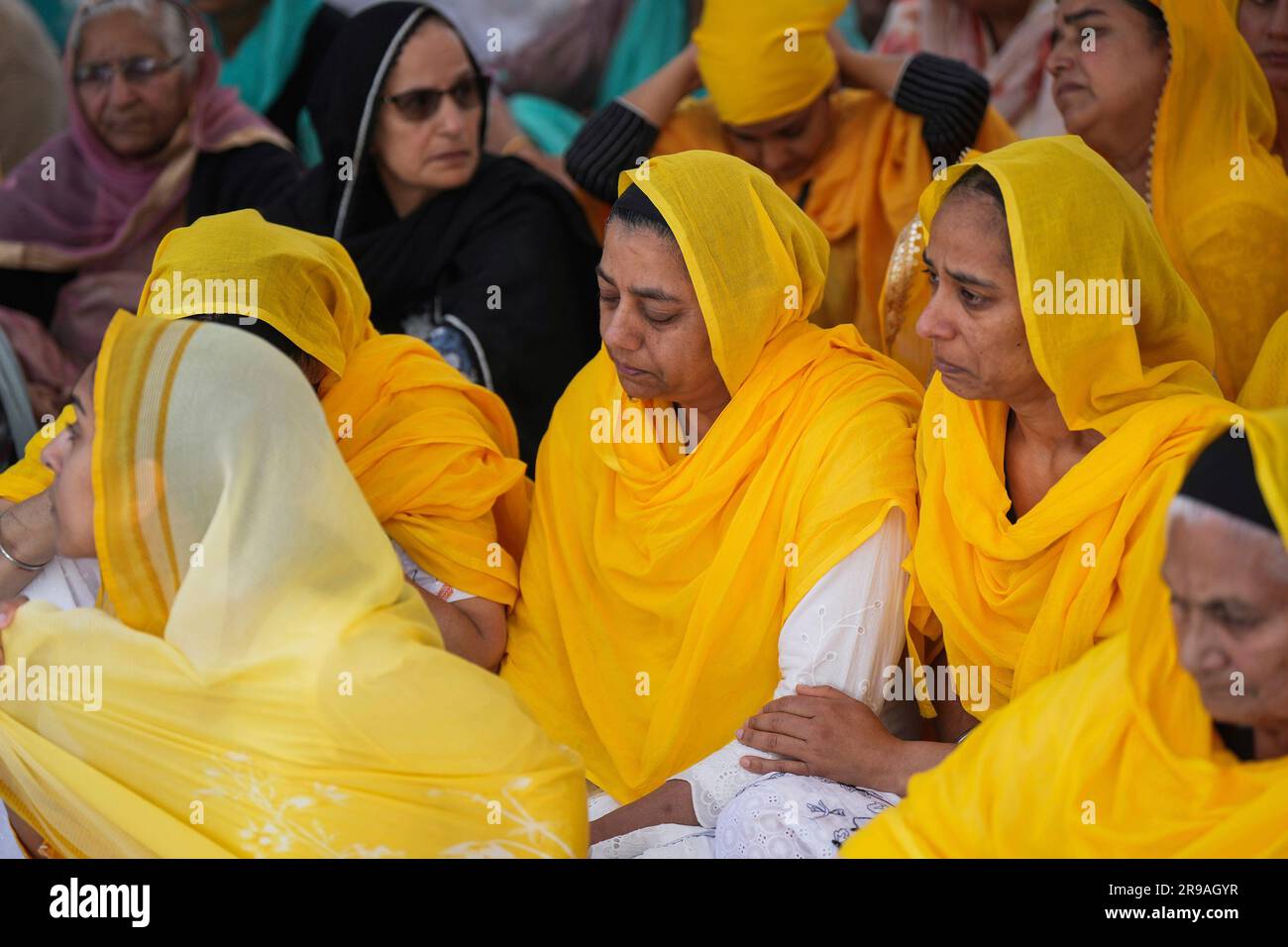 People mourn Sikh community leader and temple president Hardeep Singh Nijjar during Antim ...