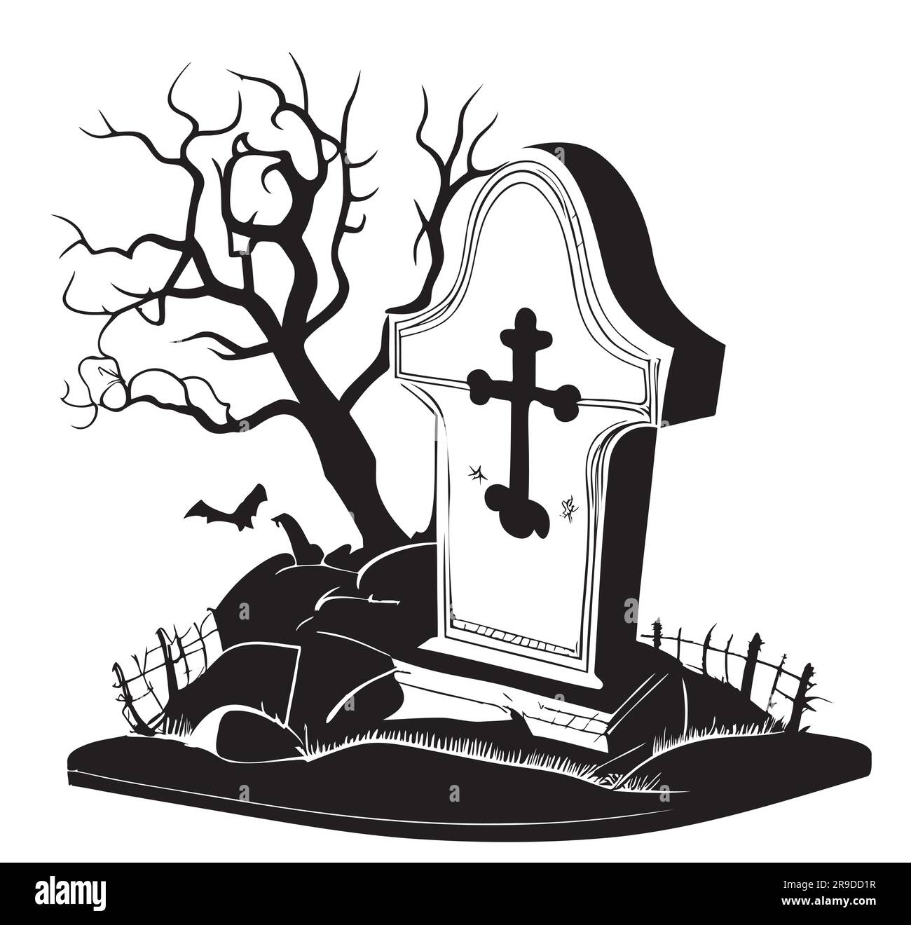 Illustration d'un ancien dessin animé d'un cimetière dessiné à la main ...