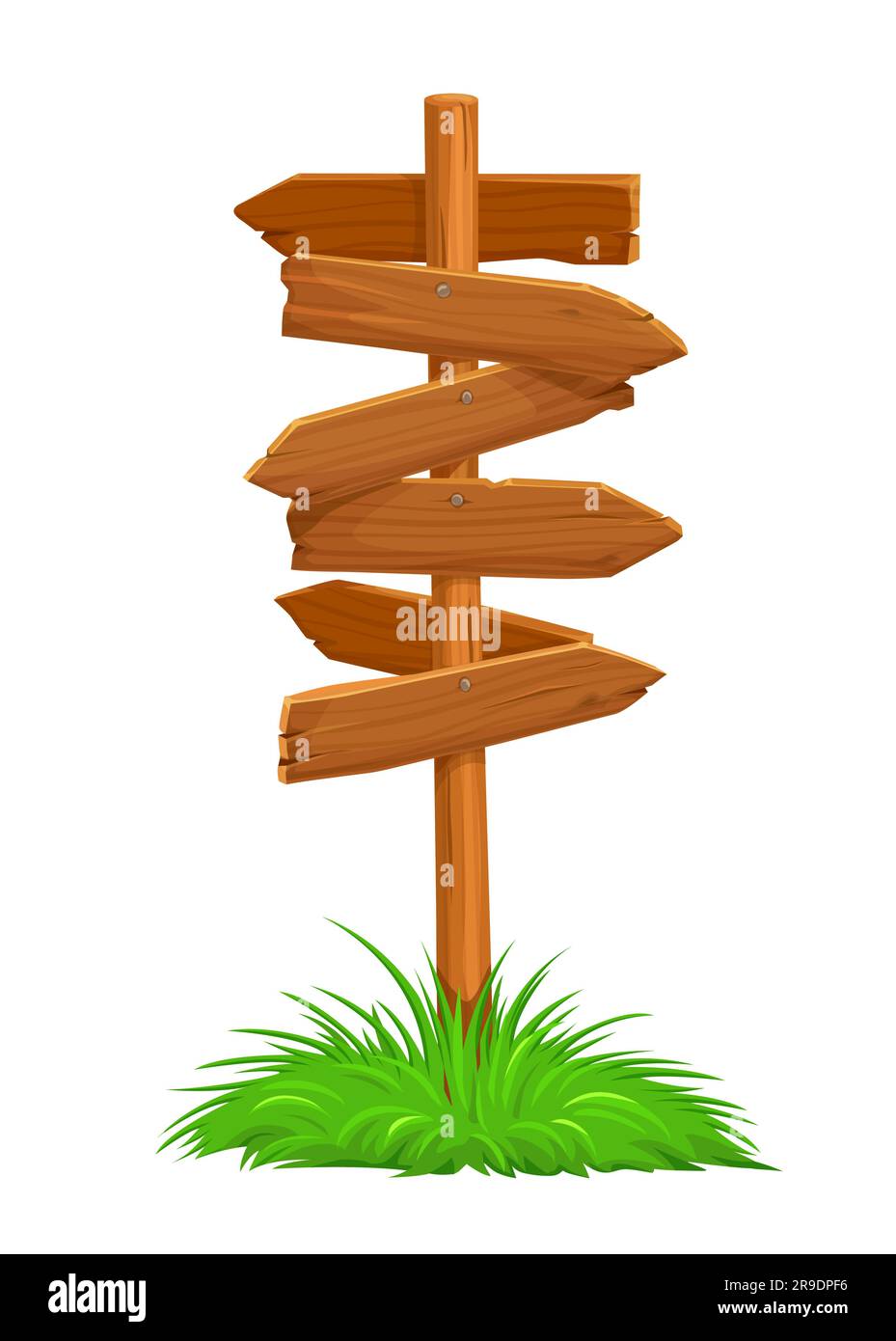 Panneau de direction ou pointeur en bois de dessin animé, panneau de ...