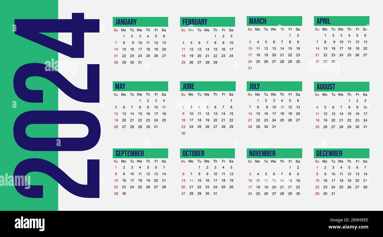 Calendrier mensuel classique pour 2024. Calendrier international dans ...