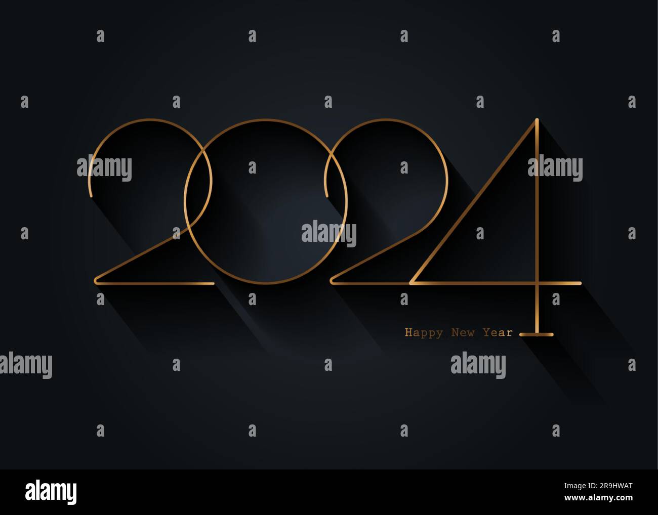 2024 logo or de la nouvelle année. Carte de vœux des fêtes ...