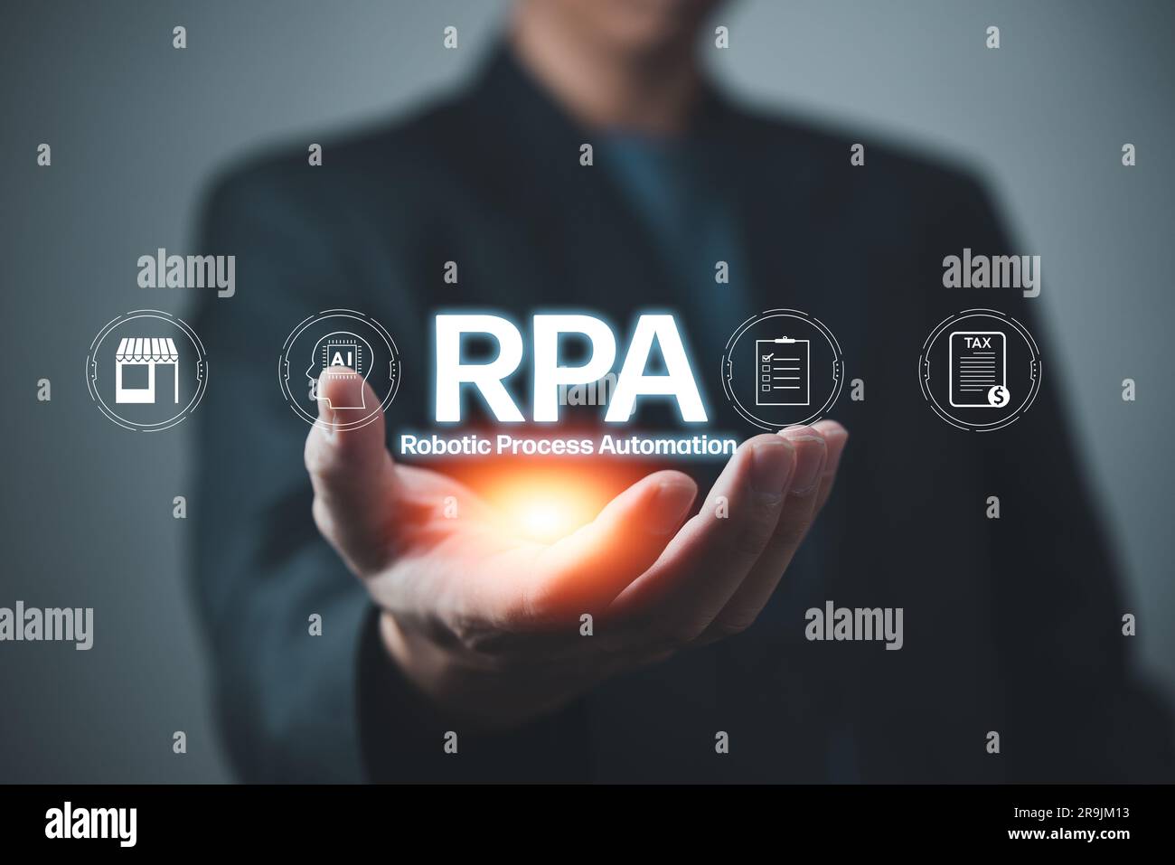 Automatisation des processus robotiques RPA, intelligence artificielle , Big Data et concept d ...