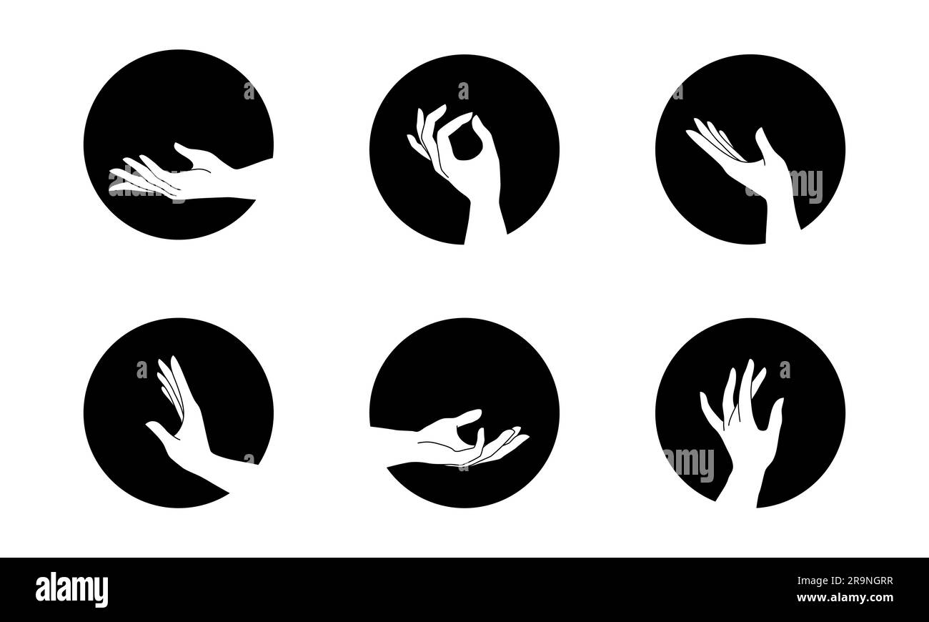 Ensemble vectoriel de logos de main femelle dans un style linéaire ...
