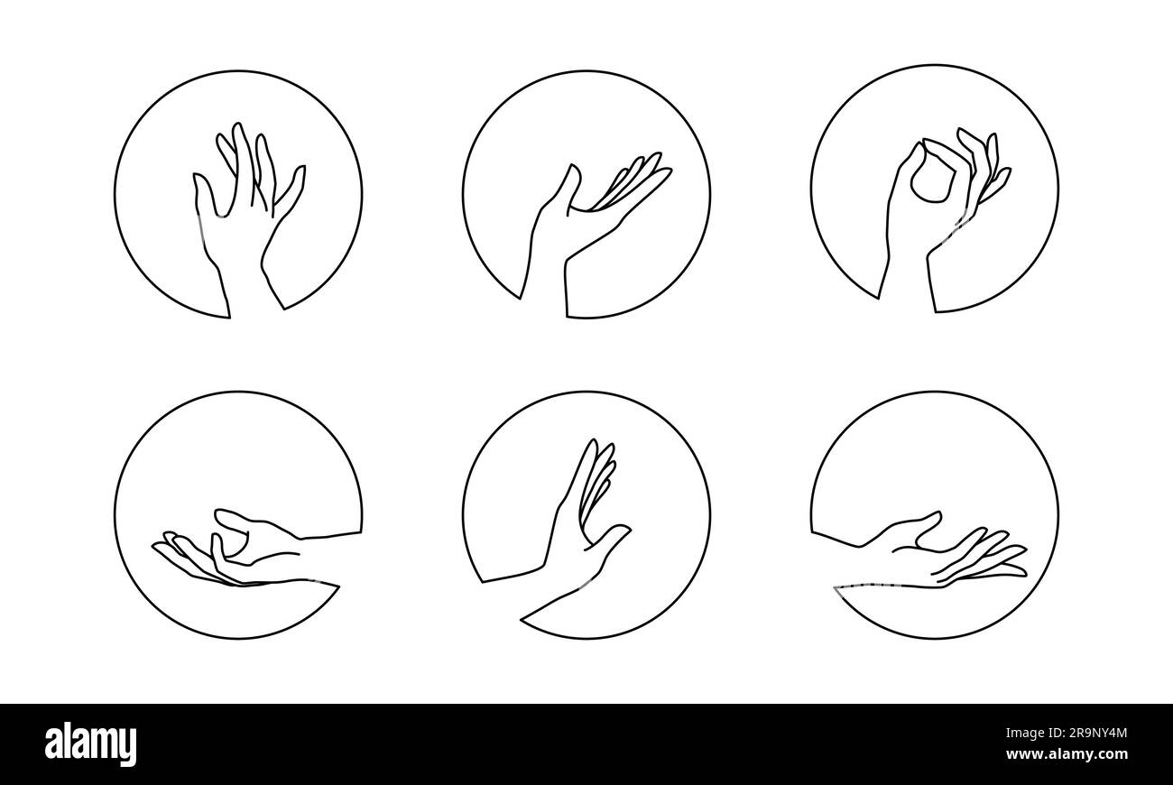 Ensemble vectoriel de logos de main femelle dans un style linéaire ...