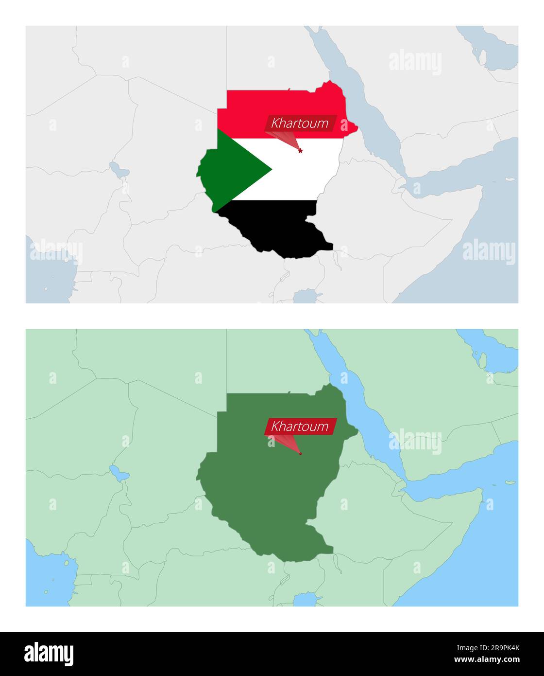 Carte du Soudan avec broche de la capitale du pays. Deux types de ...
