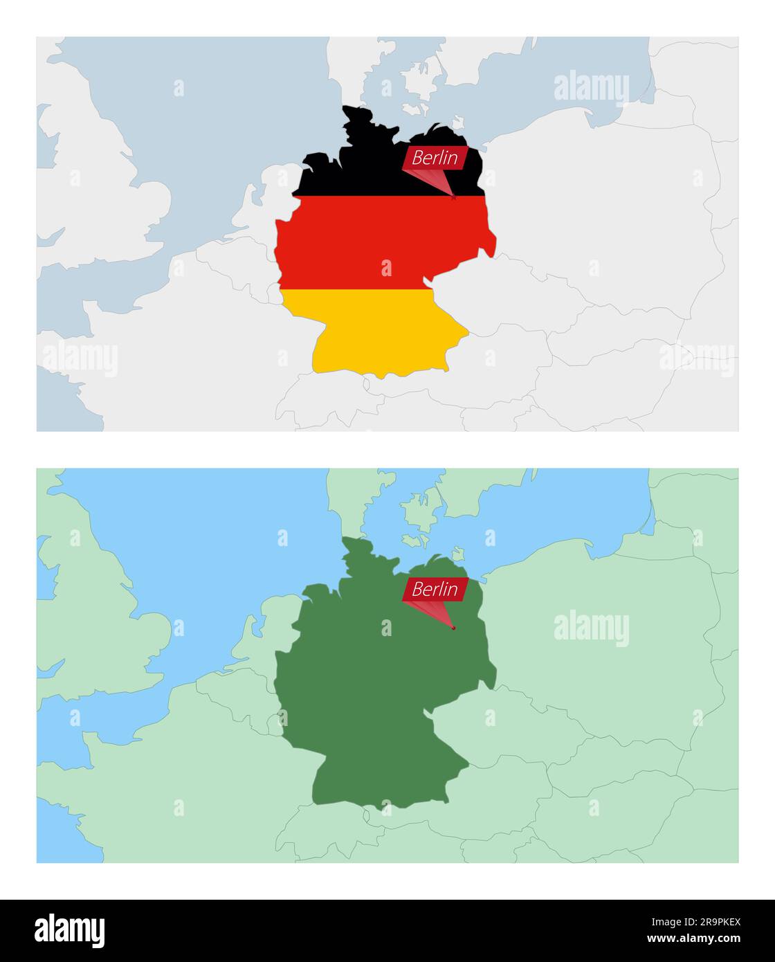 Carte de l'Allemagne avec code PIN de la capitale du pays. Deux types ...
