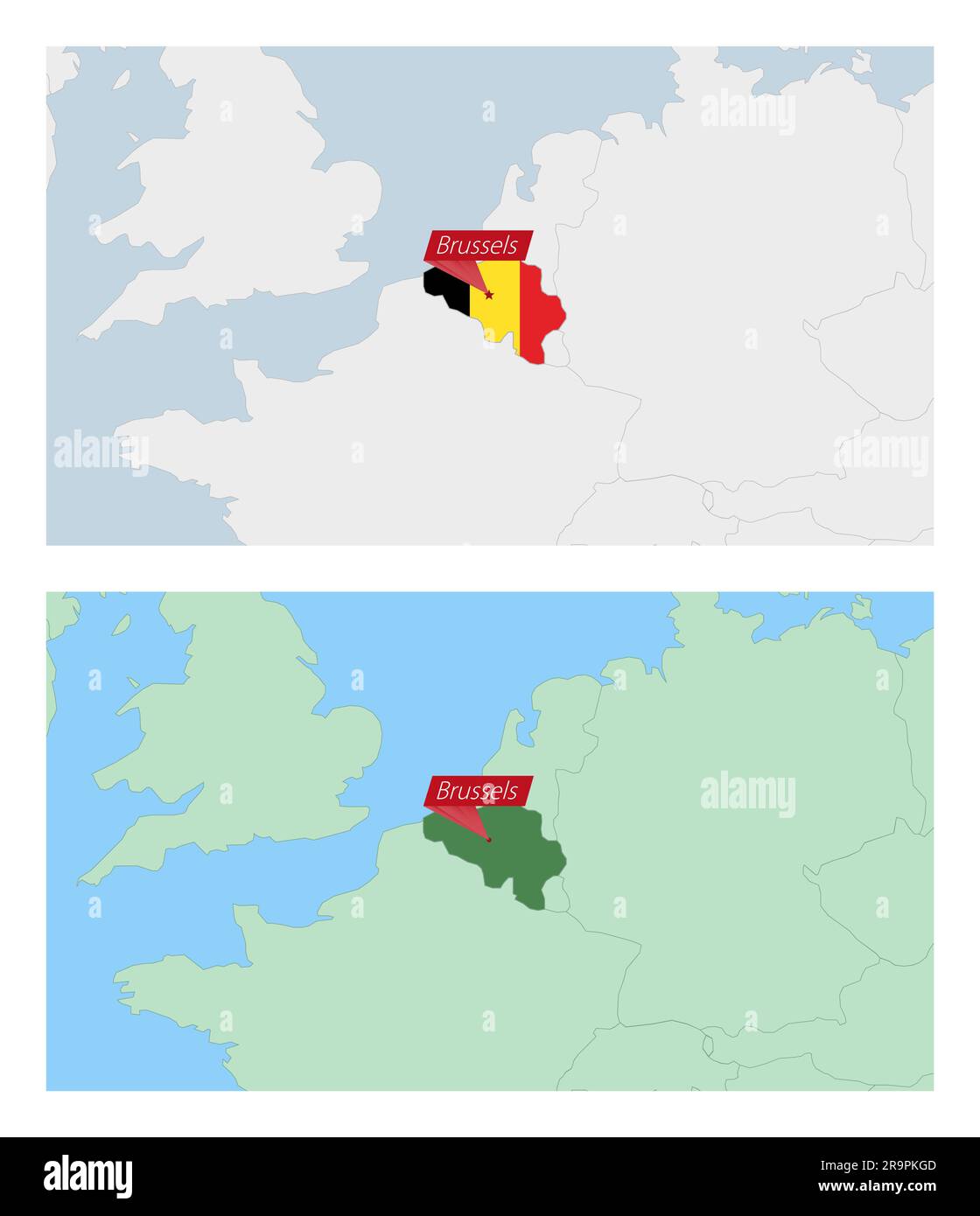 Carte de la Belgique avec PIN de la capitale du pays. Deux types de ...