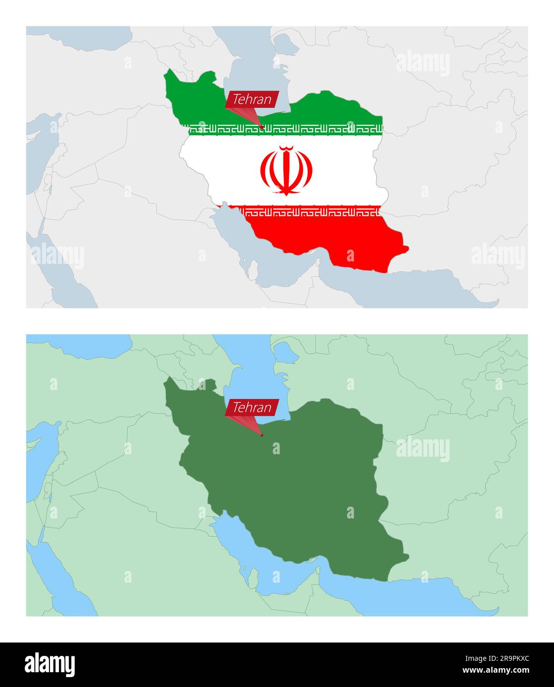 La carte de l'Iran avec la broche de la capitale du pays. Deux types de ...