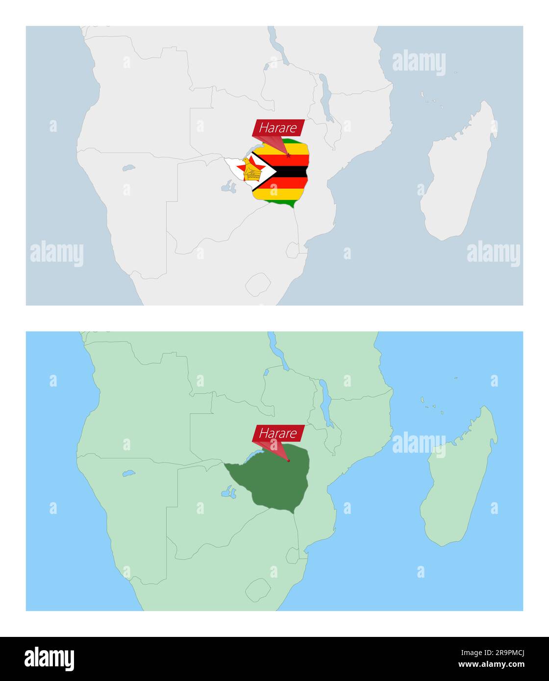 Carte du Zimbabwe avec broche de la capitale du pays. Deux types de ...