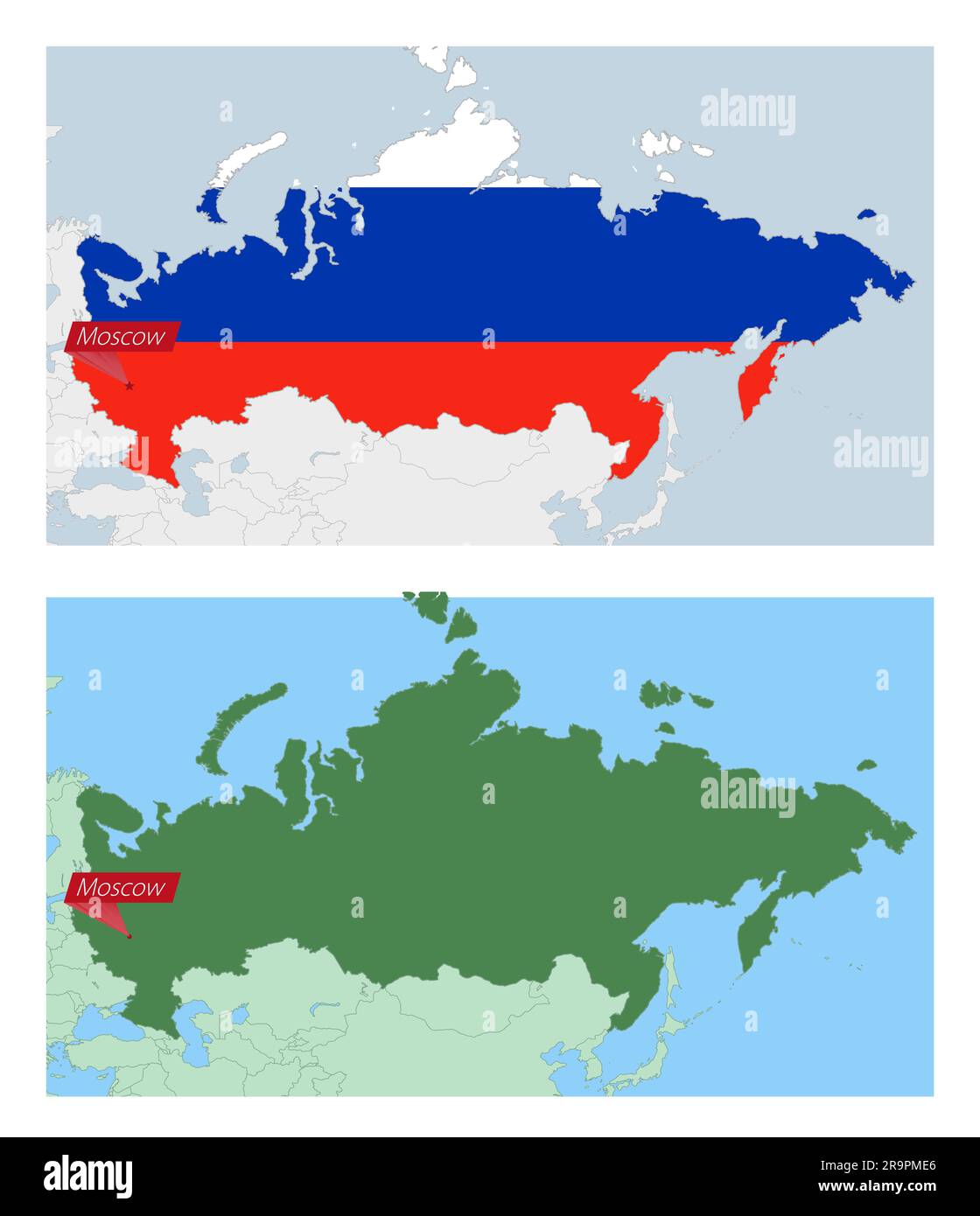Carte de la Russie avec broche de la capitale du pays. Deux types de ...