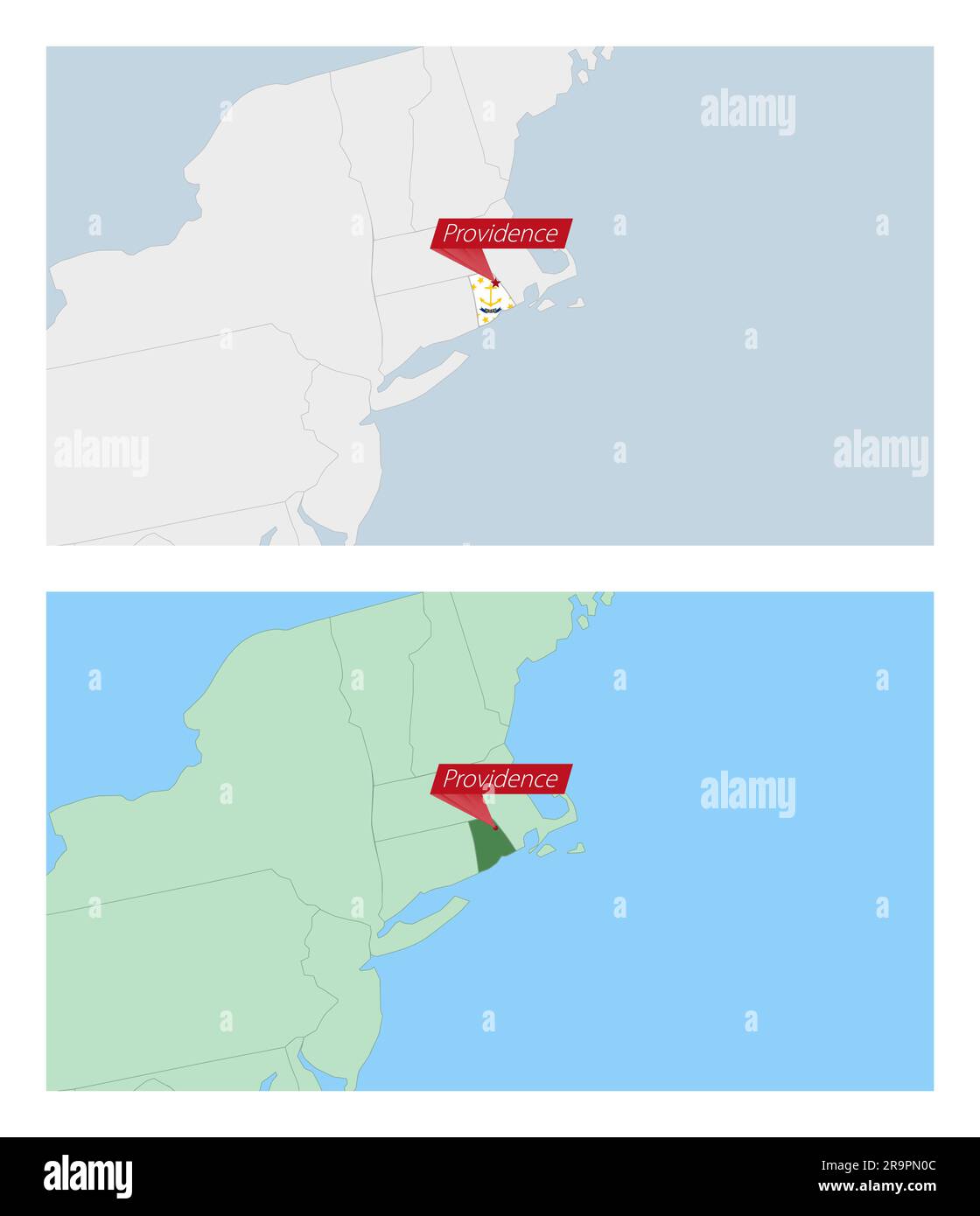 Carte de Rhode Island avec PIN de la capitale du pays. Deux types de ...
