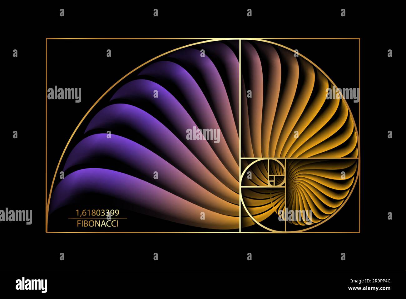 Fibonacci Sequence Golden ratio. Formes géométriques en or en spirale ...