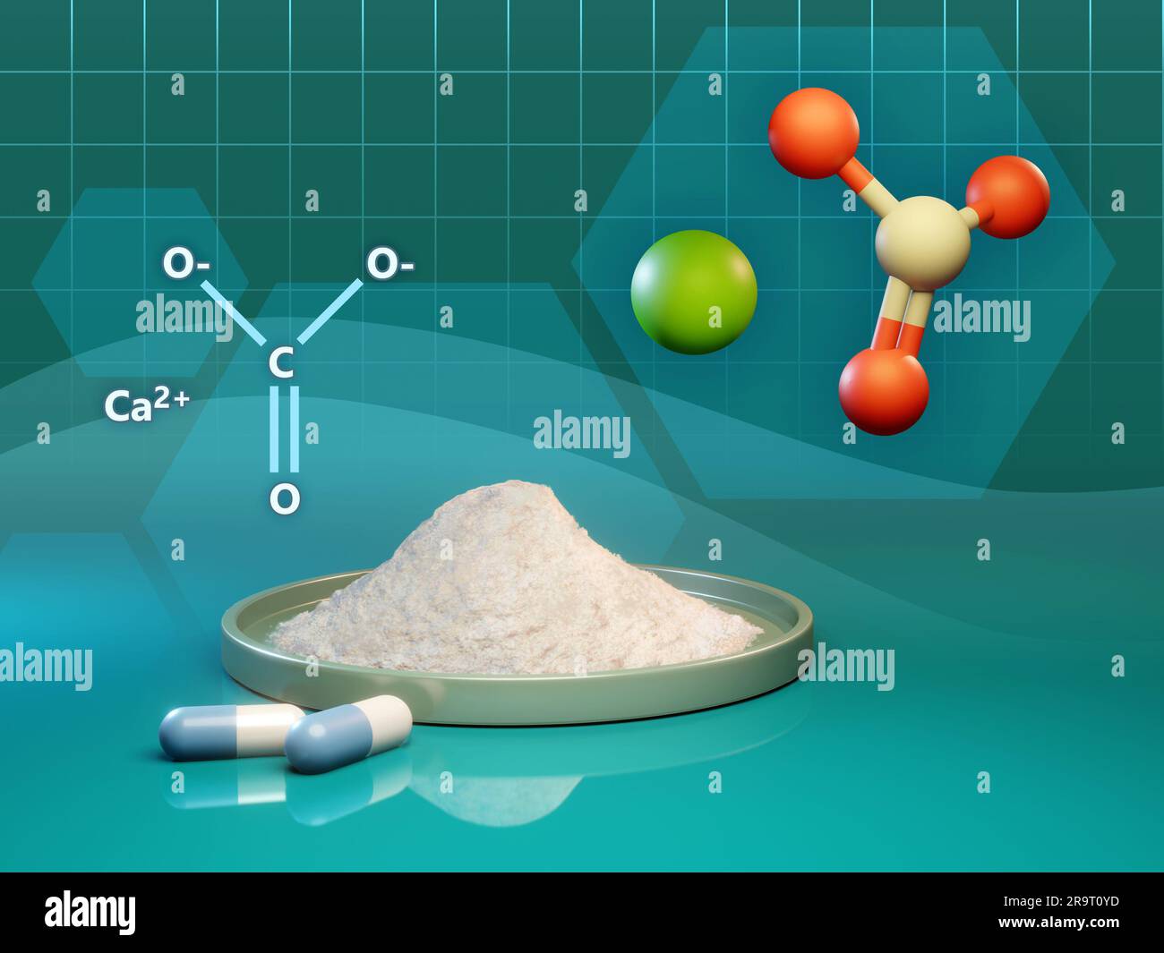 Formule de la molécule de carbonate de calcium et diagramme 3D ...